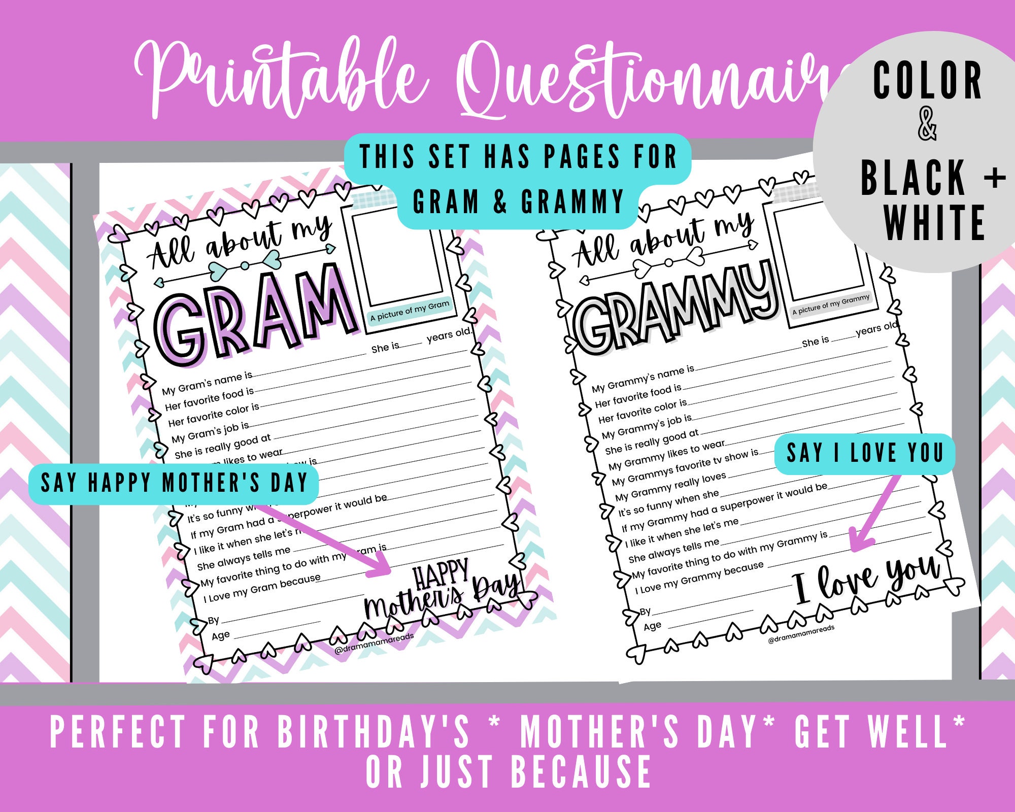 All About My Gram/grammy Questionnaire, Printable Mother's Day Gift ...