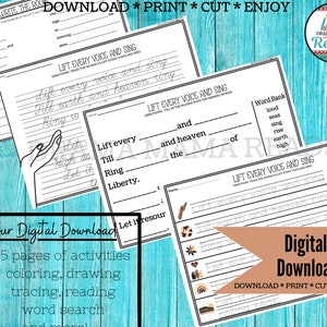 Lift Every Voice and Sing Activity Pack: Handwriting, Word Search ...