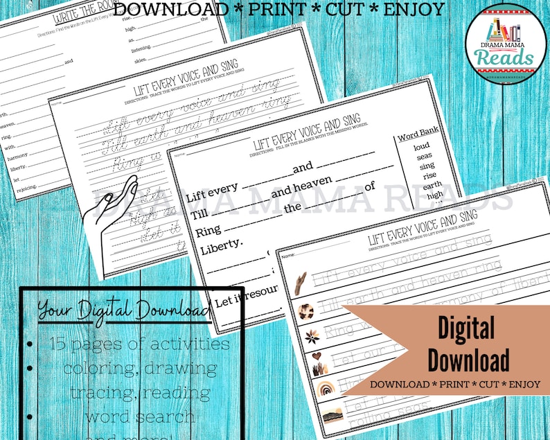 PRINTABLE Lift Every Voice and Sing Worksheets * Homeschool * First ...