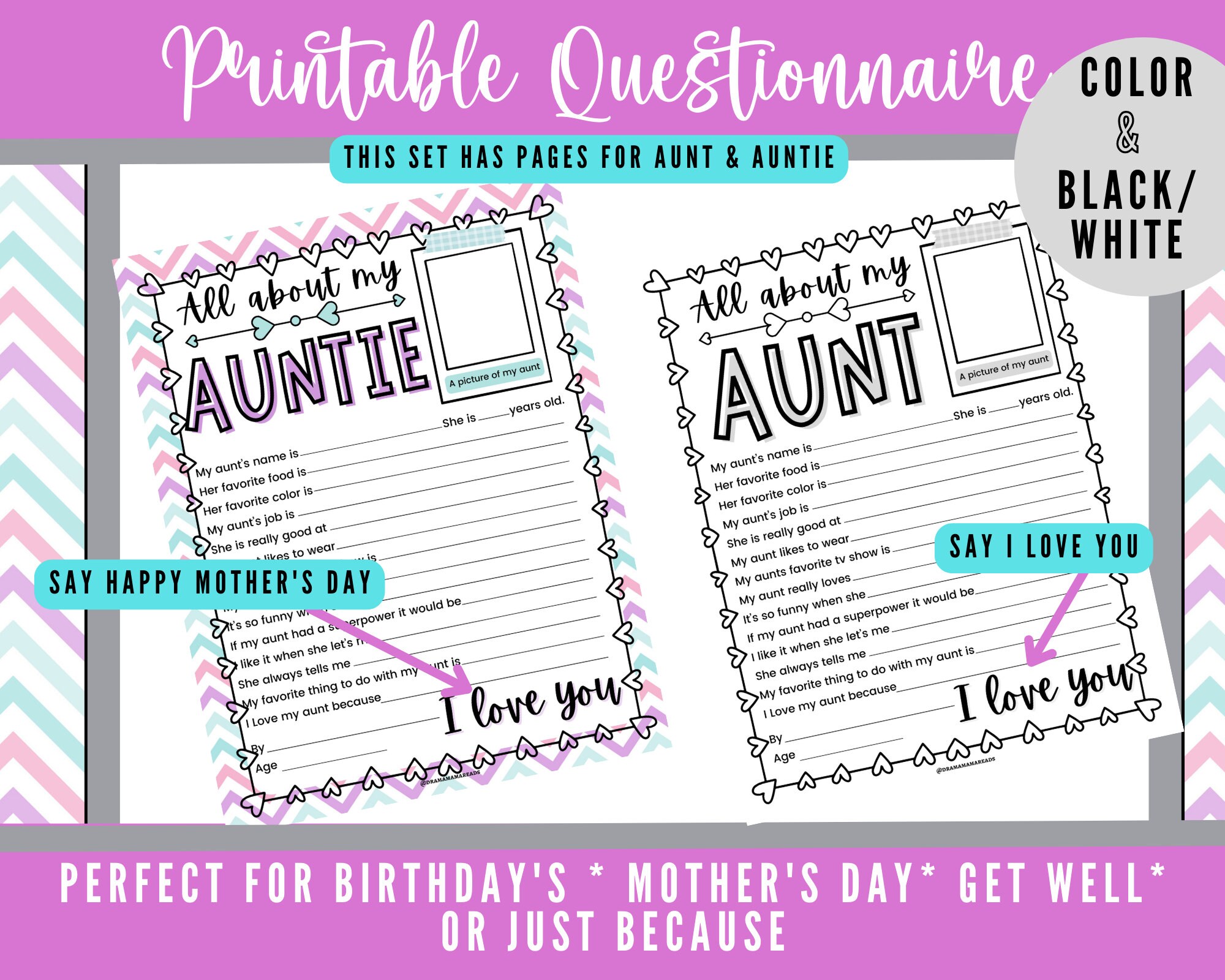 All About My Aunt, Auntie Questionnaire, Printable Mother's Day Gift ...