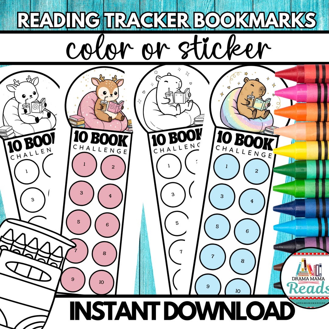Reading Tracker Bookmarks, Coloring Page, Sticker Chart (digital ...