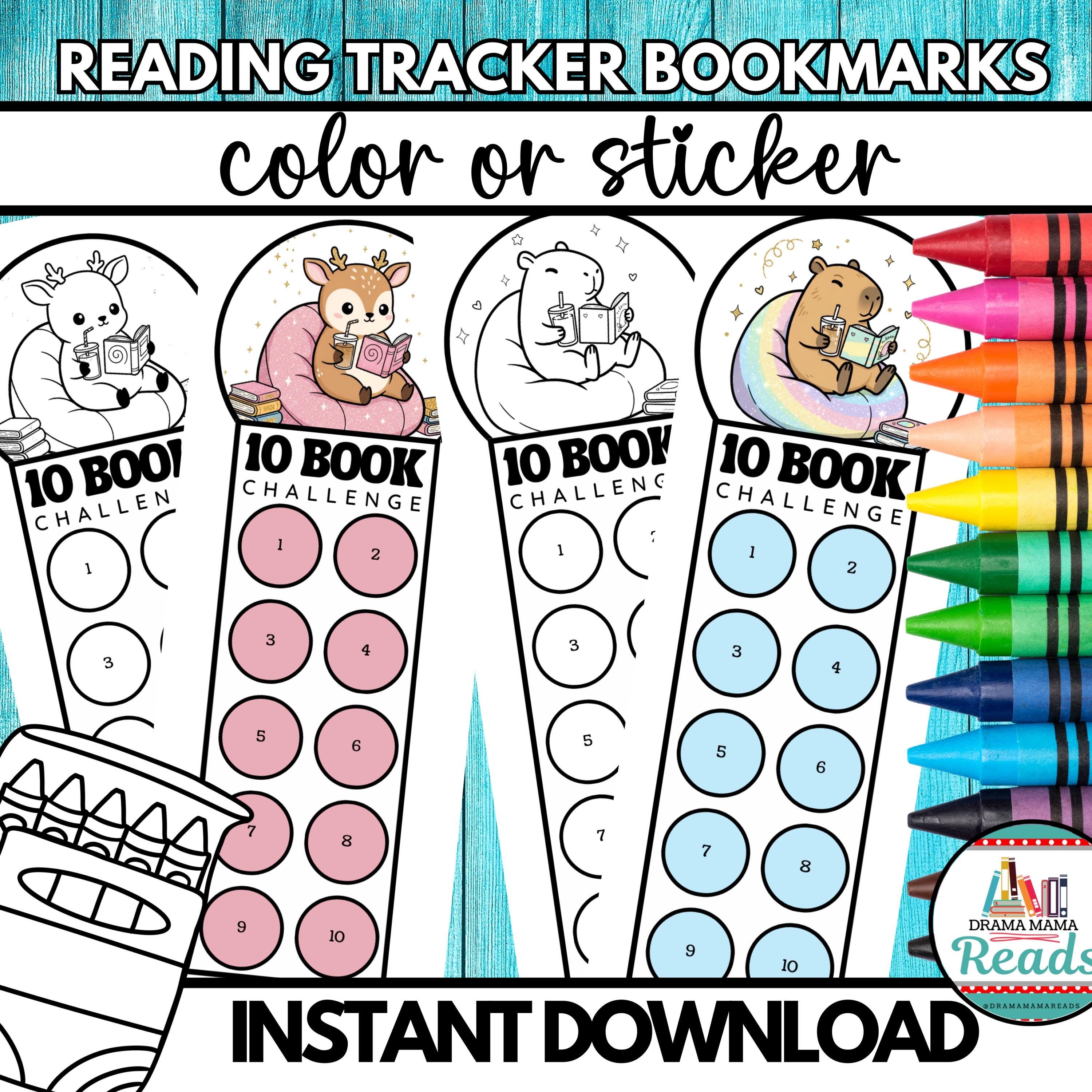 Reading Tracker Bookmarks, Coloring Page, Sticker Chart (digital ...