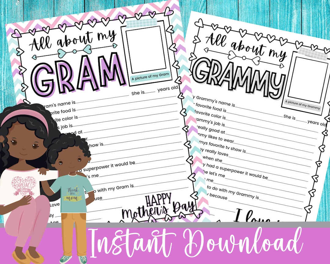 All About My Gram/grammy Questionnaire, Printable Mother's Day Gift ...