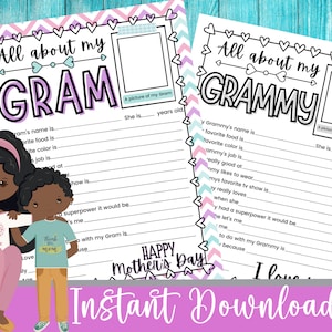 All About My Gram/grammy Questionnaire, Printable Mother's Day Gift ...