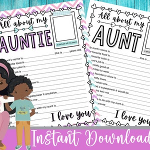 All About My Aunt, Auntie Questionnaire, Printable Mother's Day Gift ...