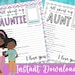 All About My Aunt, Auntie Questionnaire, Printable Mother's Day Gift ...