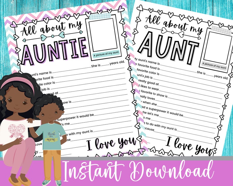 All About My Aunt, Auntie Questionnaire, Printable Mother's Day Gift ...