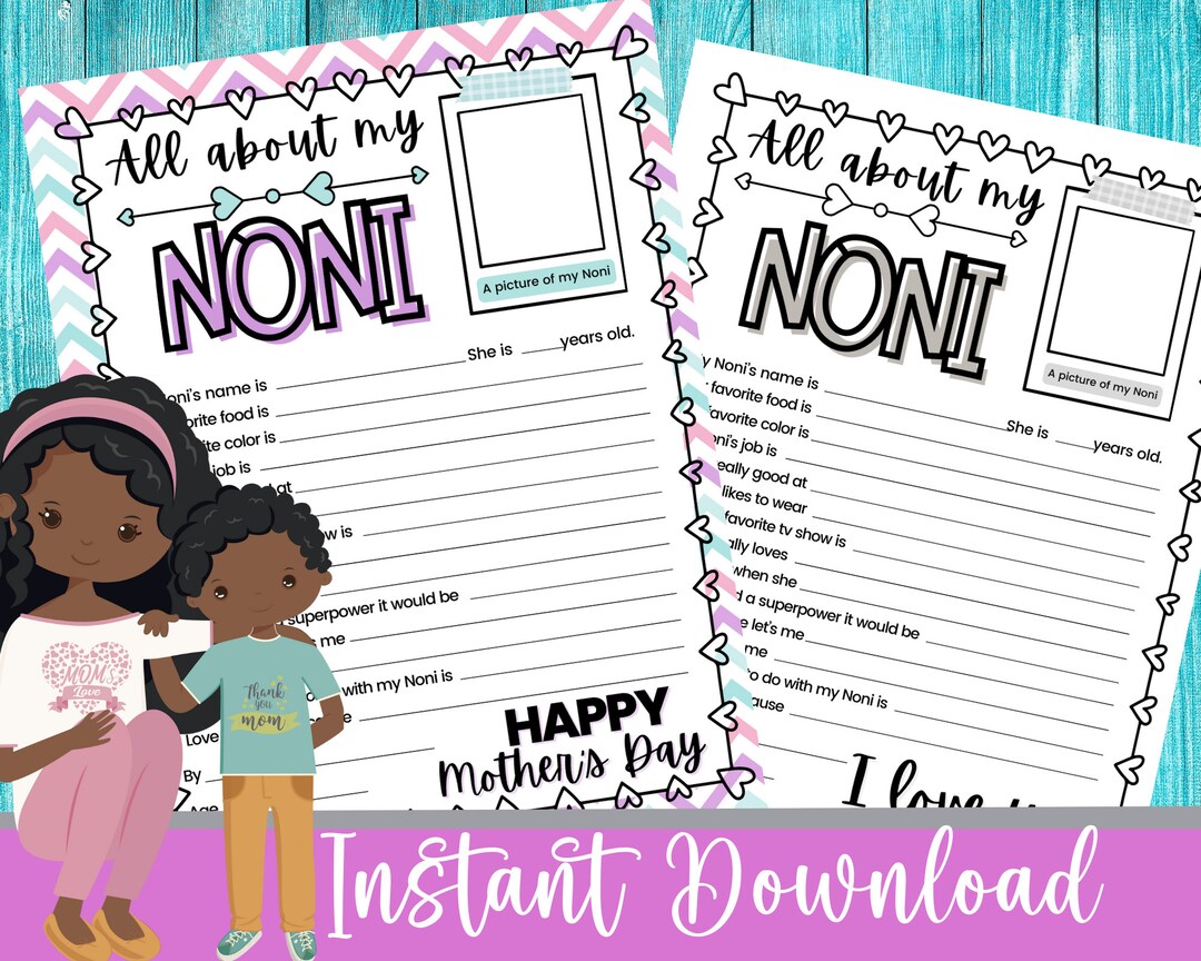 All About My NONI, Mother's Day Printable, Mother's Day Gift, Mother's ...