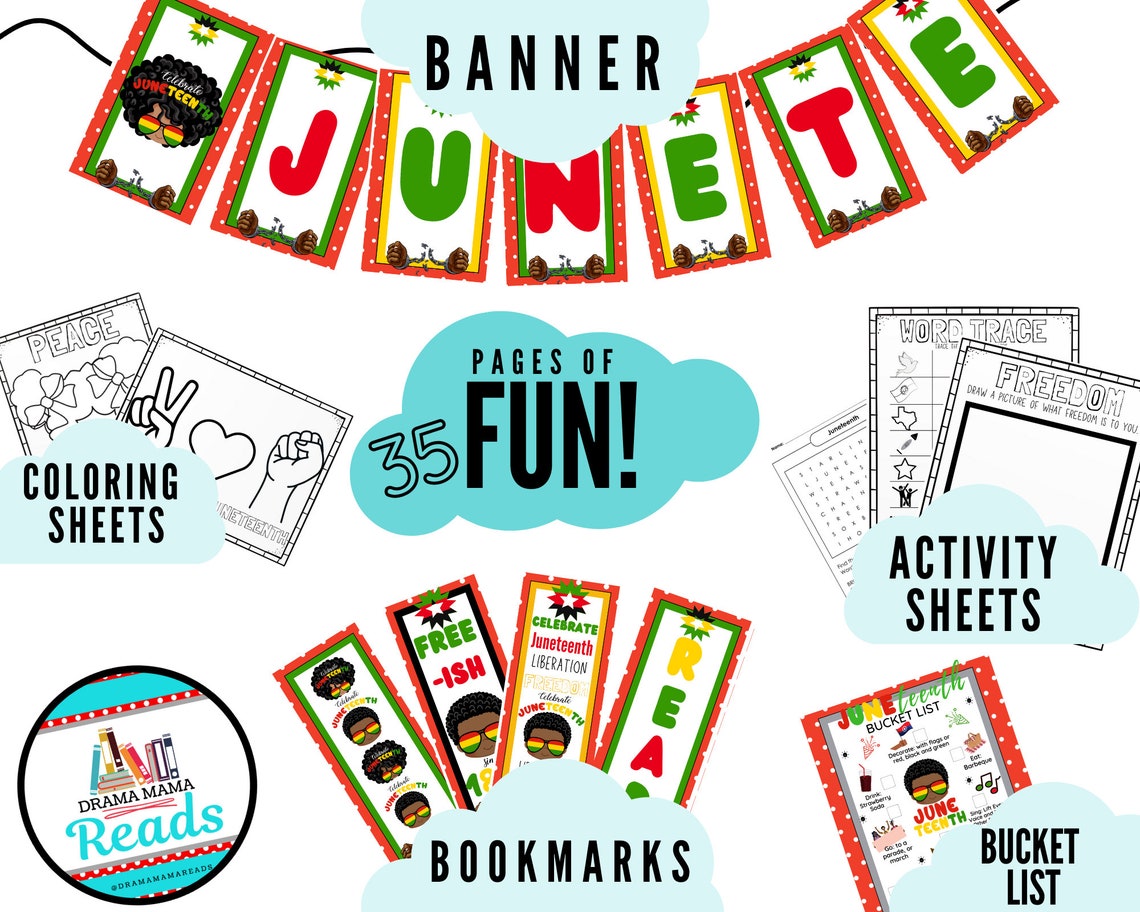 PRINTABLE Juneteenth Coloring Pages, Banner, Bookmarks and Activity ...
