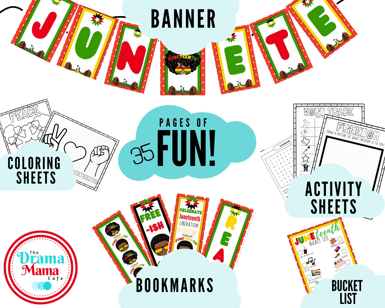 PRINTABLE Juneteenth Coloring Pages Banner Bookmarks and | Etsy