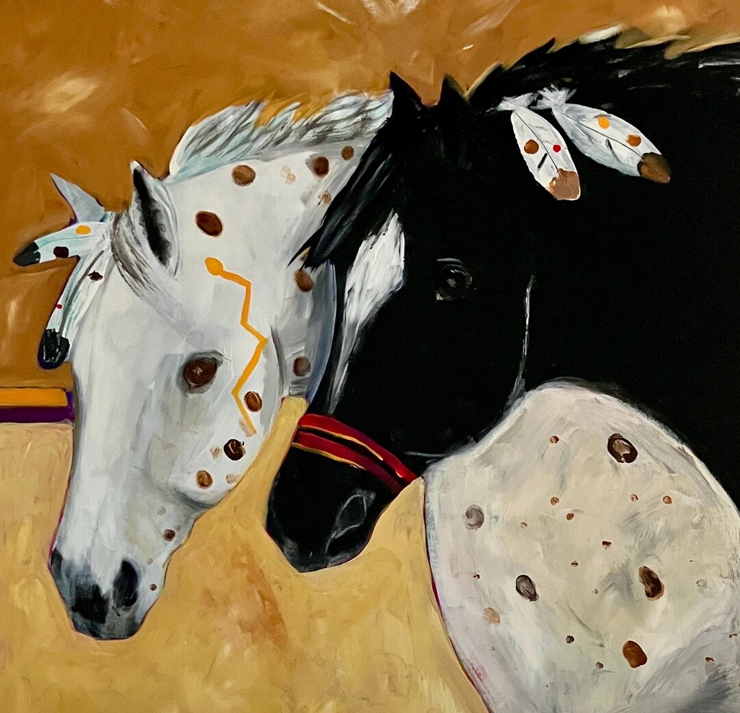 Native American Ponies Ready for the Pow Wow. Contemporary Painting ...