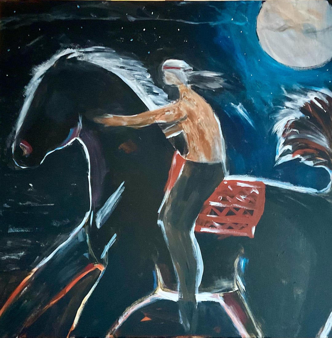 Horse Painting, the Runaway Gallery Wrapped and Wired for Hanging. 36 X ...