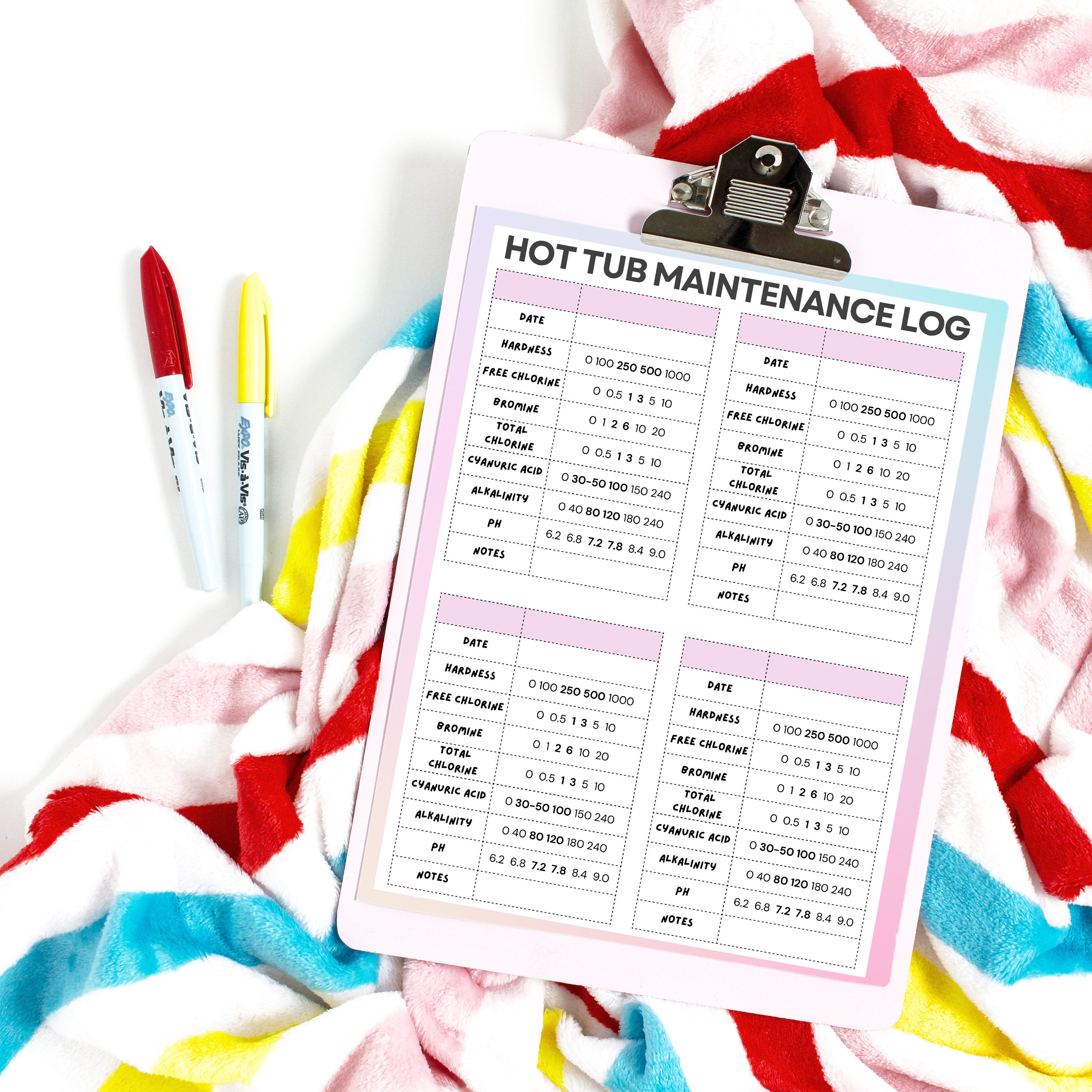 Hot Tub Maintenance Log Printable | Spa Chemical Record Digital ...