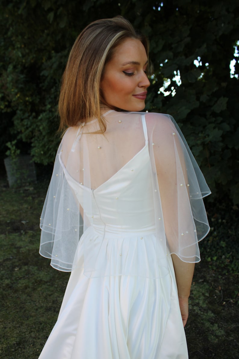 Pearl Wedding Capelet / Cover-up / Sheer Asymmetric Cape / Vintage Boho ...