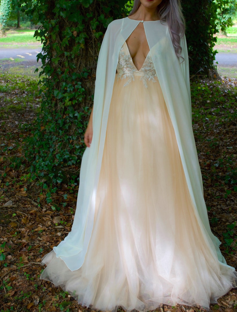Long Bridal Cape / Sheer Wedding Jacket / Wedding Dress Topper | Etsy