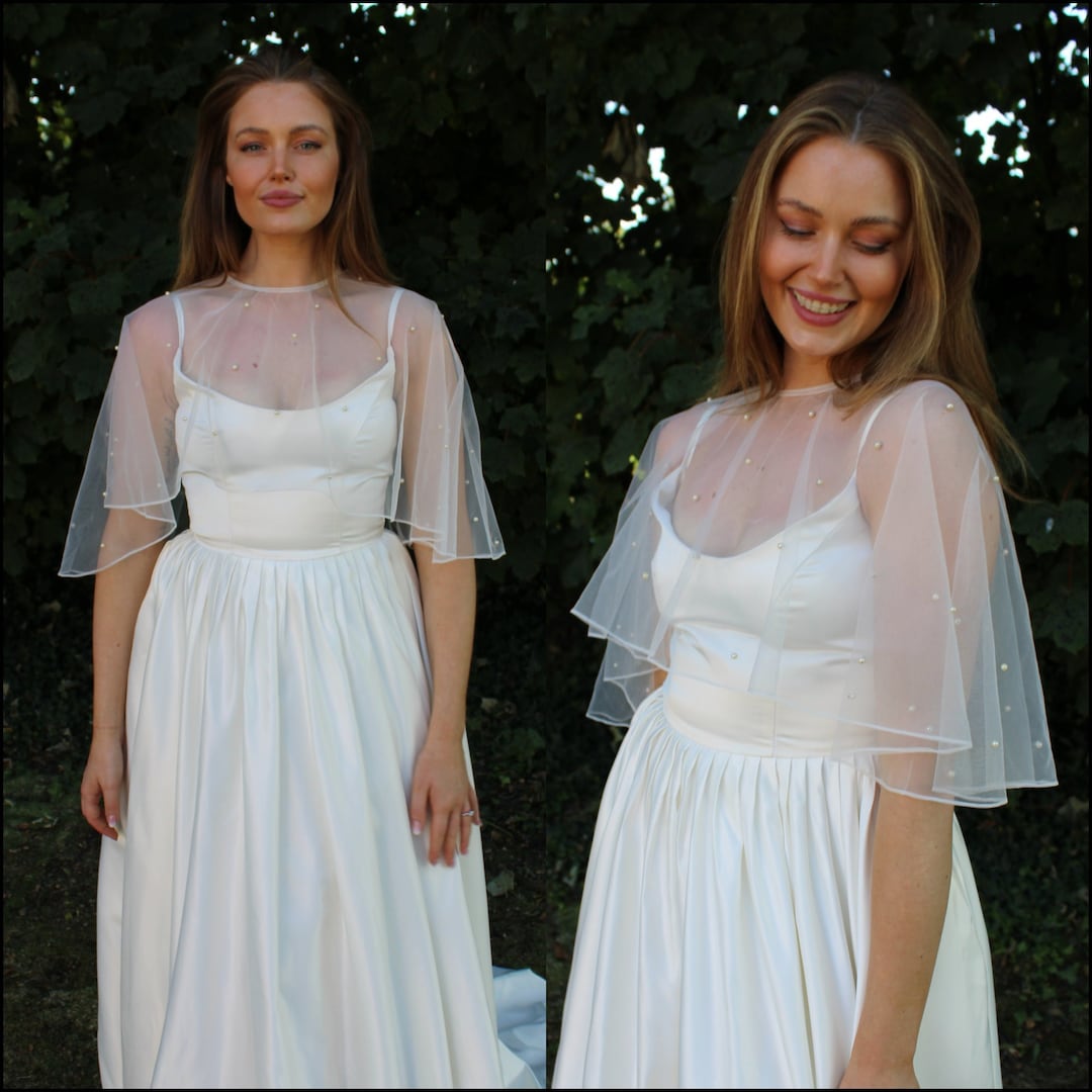 Pearl Wedding Capelet / Cover-up / Sheer Asymmetric Cape / Vintage Boho ...