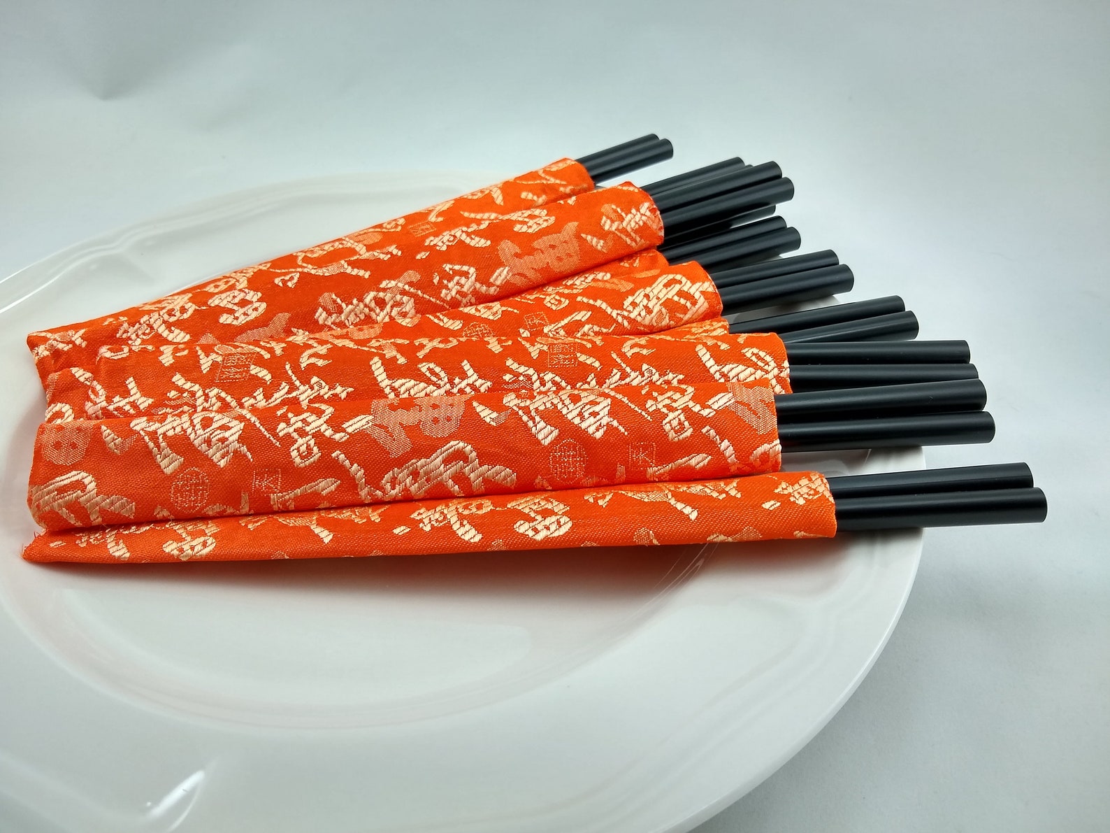 Chopstick With Sleeves. Set of 10 Black Chopsticks With Orange and Blue ...