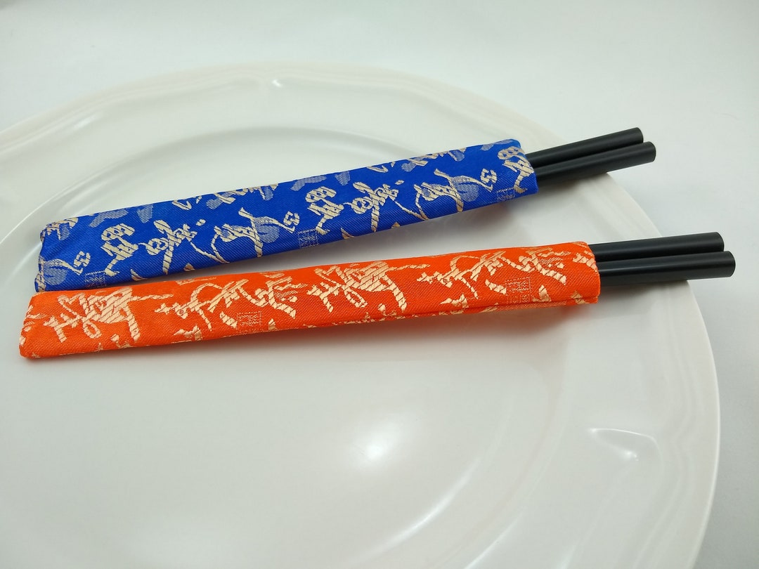 Chopstick With Sleeves. Set of 10 Black Chopsticks With Orange and Blue ...