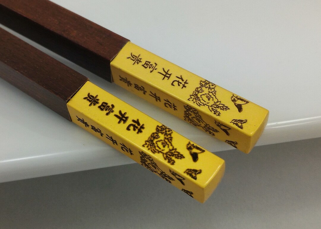Luxury Golden Butterfly and Flowers Chopstick. Decorative Wooden ...