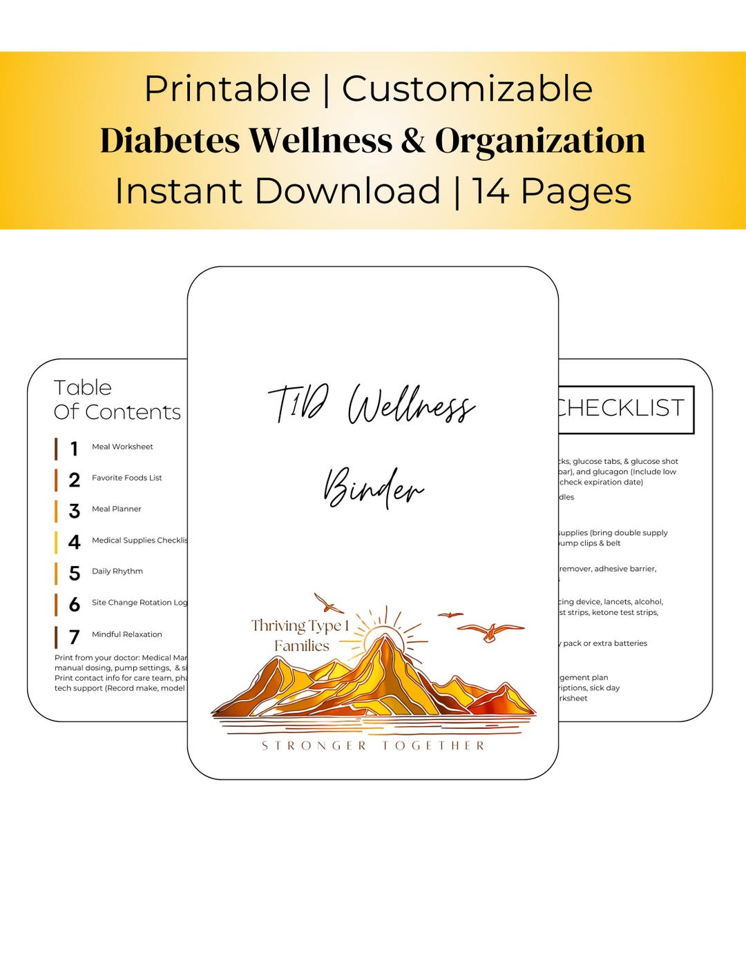Type 1 Diabetes Wellness Binder Printable, Editable, T1D, Carb Meal ...