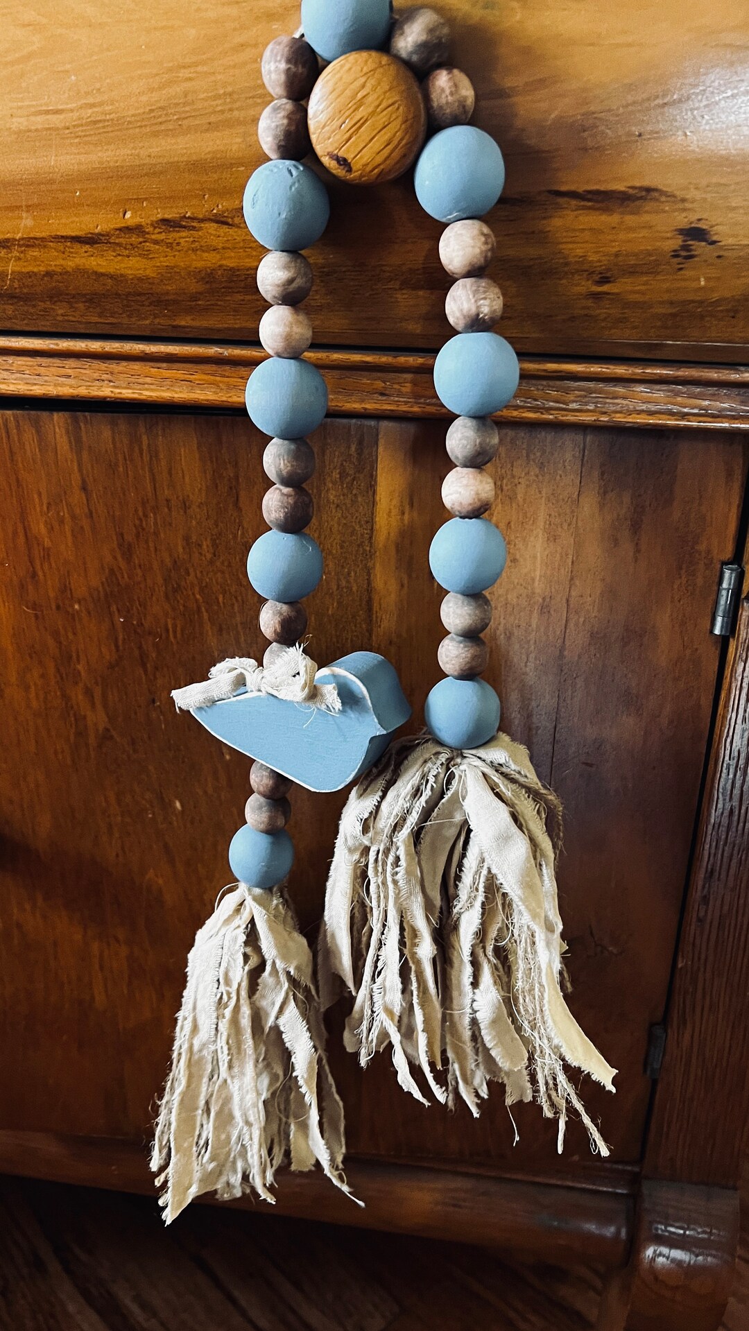 Pretty Bluebird Wood Bead Garland / Farmhouse Style Wood Bead Garland ...