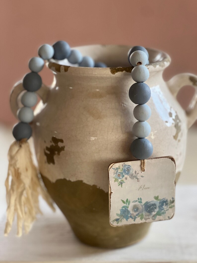 Farmhouse Wood Bead Garland, Personalize, Wood Bead Garland, Mother's ...