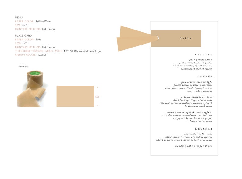 Wedding Menu With Place Card & Ribbon - Etsy