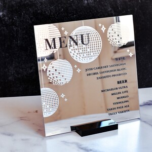 Mirror Acrylic / Disco Ball Wedding Bar Menu - Etsy