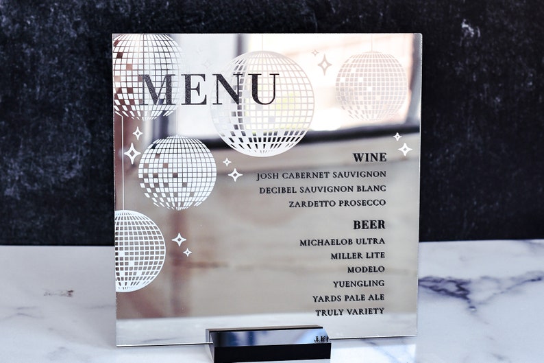 Mirror Acrylic / Disco Ball Wedding Bar Menu - Etsy