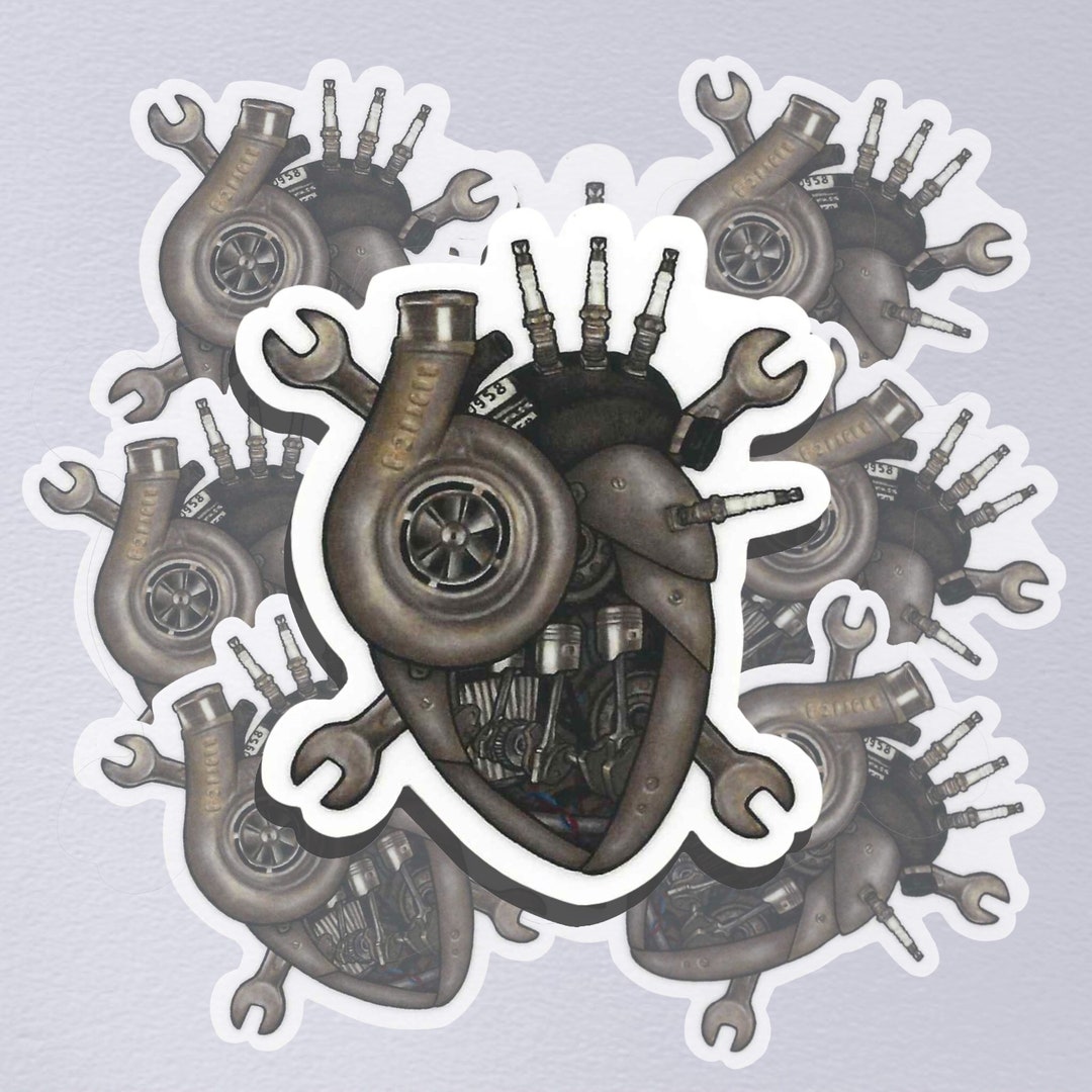 Engine Heart Decal Sticker - Mechanical Heart Decal Sticker - Die Cut ...