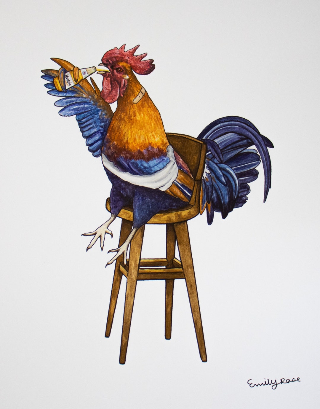 Rooster Drinking A Beer Art Print - Etsy