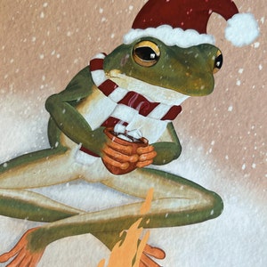 Festive Frog Art Print, Holiday Frog, Christmas Frog, Treefrog Cute Art ...