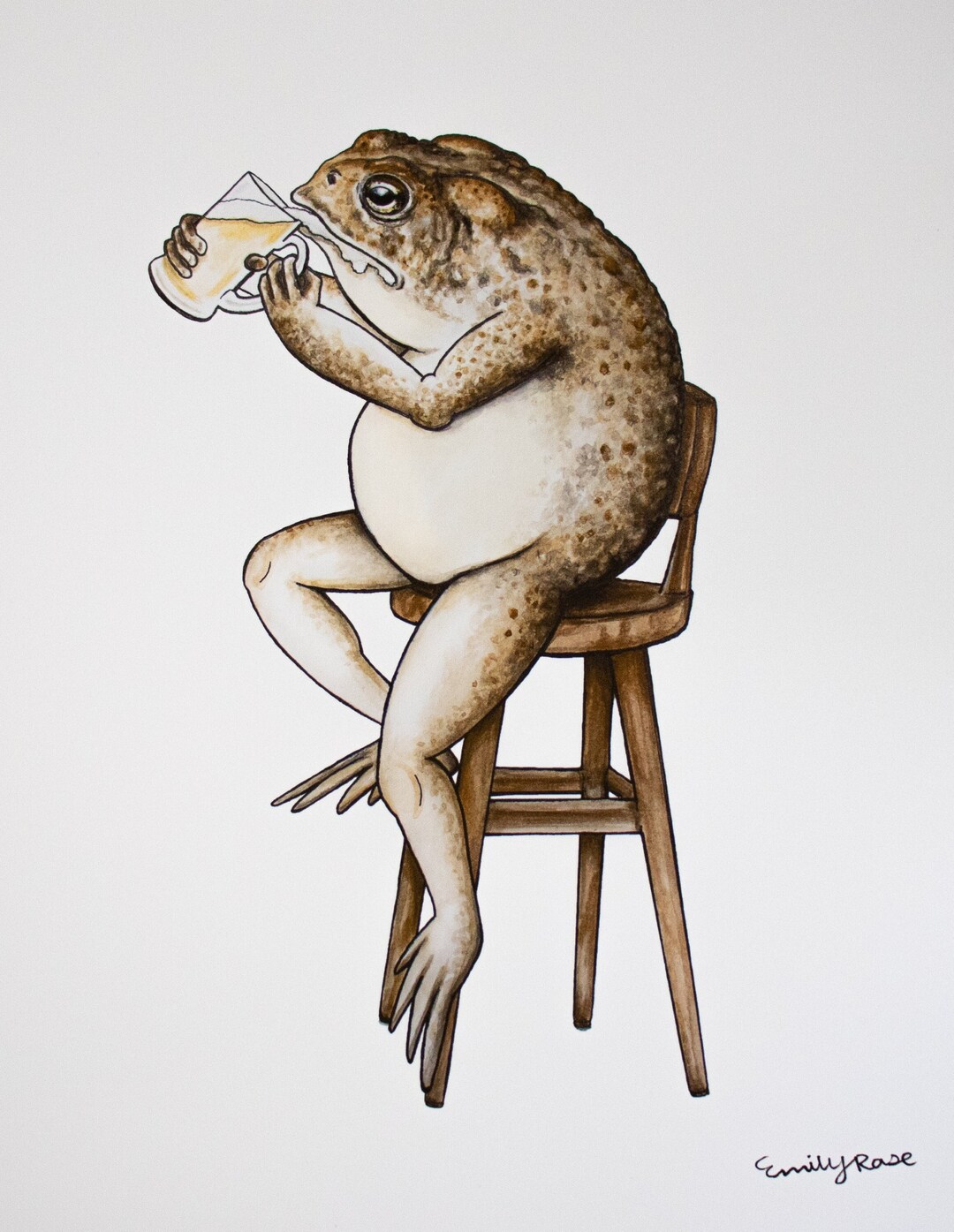 Toad Drinking Beer Painting, Funny Animal Art, Fine Art Print - Etsy