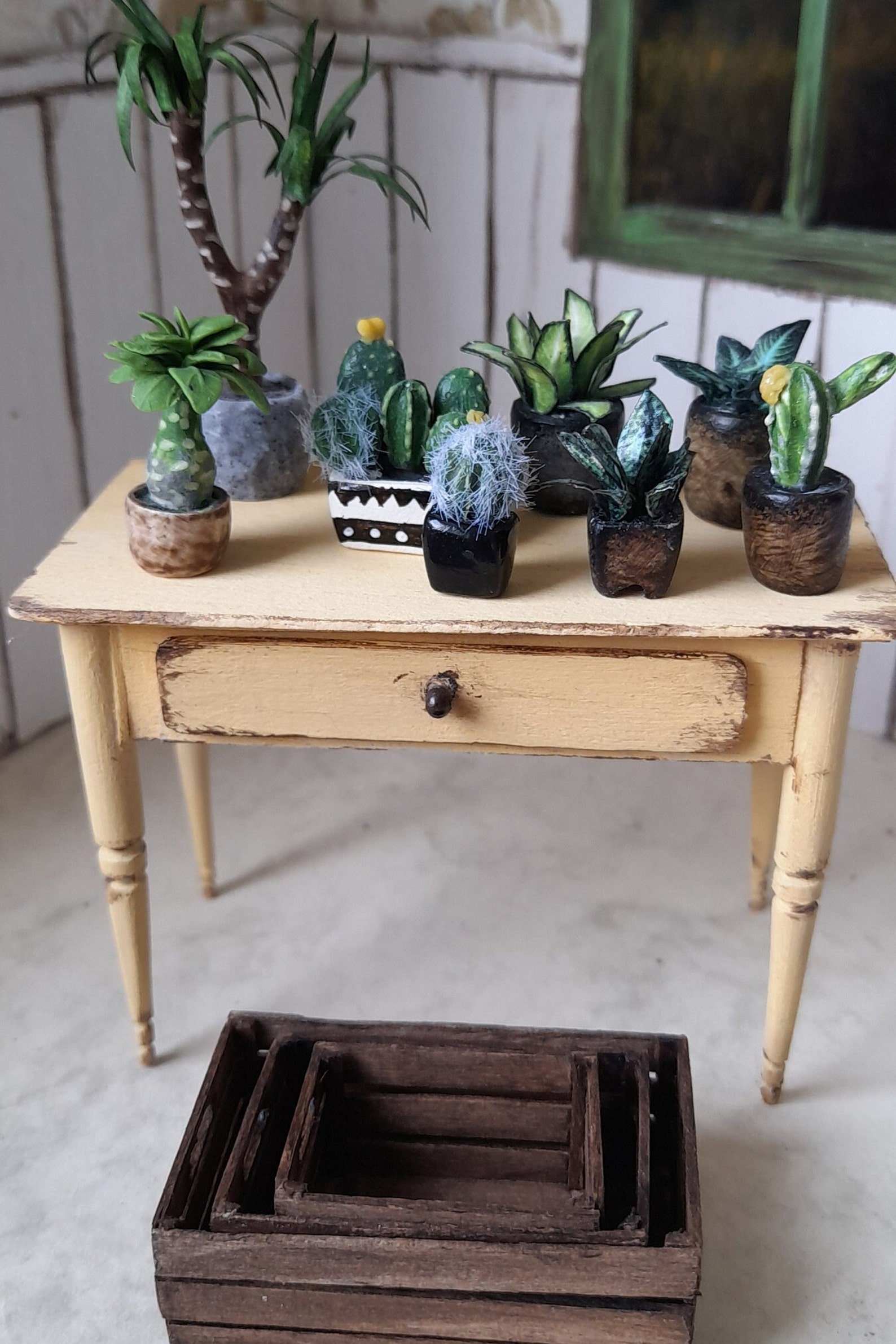 Miniature Set Palms Cacti Plants Wooden Boxes Dollhouse Scale - Etsy