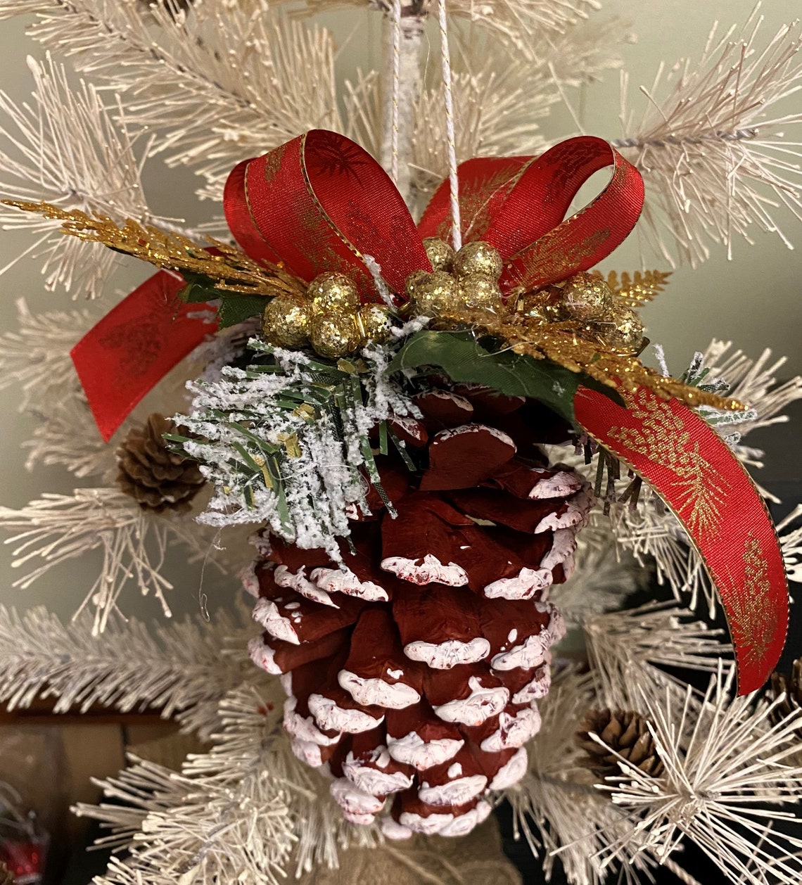 Fancy Pine Cone Christmas Ornaments Red Pine Cone Ornaments - Etsy