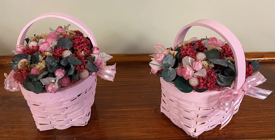Pink Decorative Baskets, Pink Flowers, Mothers Day Gift, Spring Flowers ...