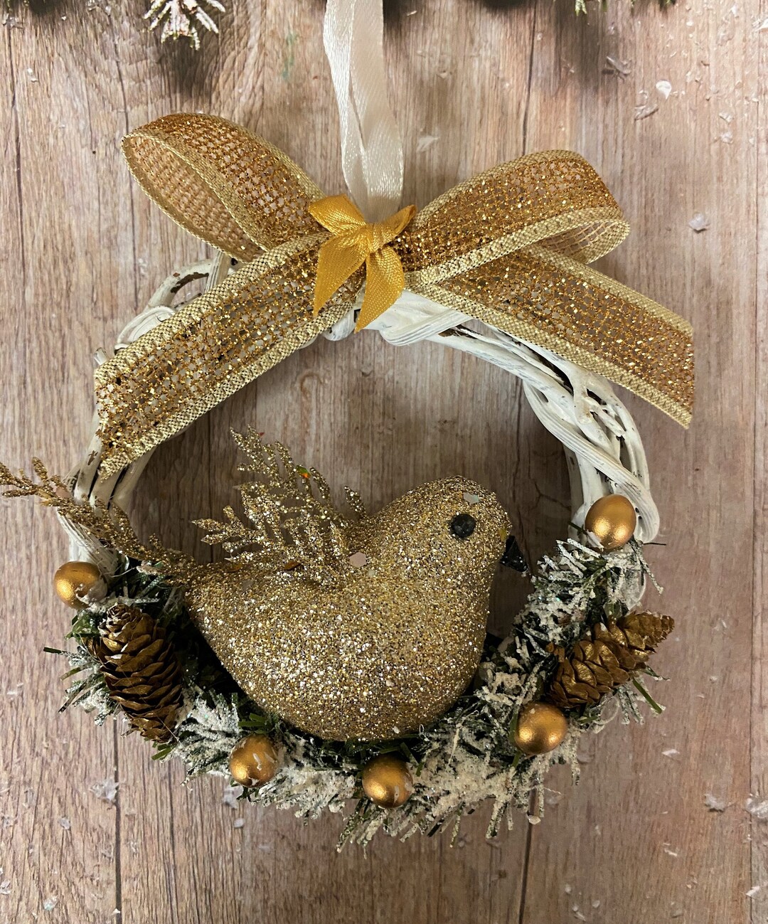 Gold Christmas Ornament, Gold Bird Christmas Ornament, Gold and White ...
