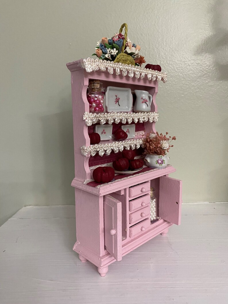 1:12 Scale Pink Dollhouse Hutch, Custom Doll Hutch, Country Dollhouse ...