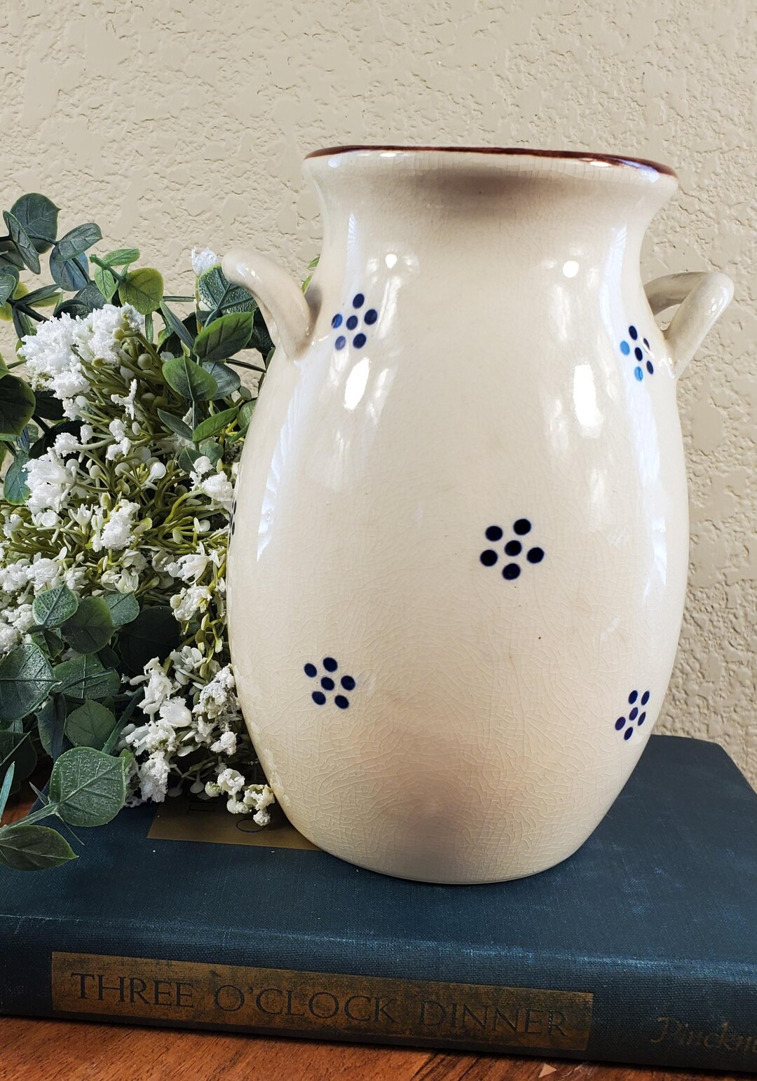 Two Handle Gailstyn Sutton Milk Jug/vase With Blue Dot Flowers - Etsy