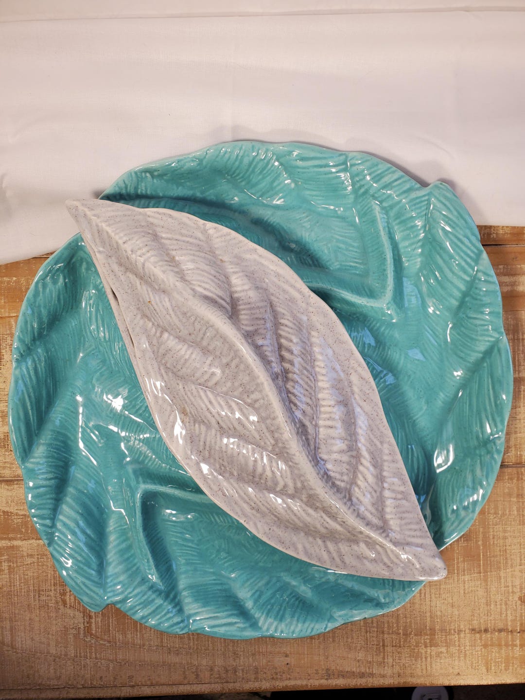 Vintage Blue and Gray Chips and Dip Set or Serving Set With Leaf ...