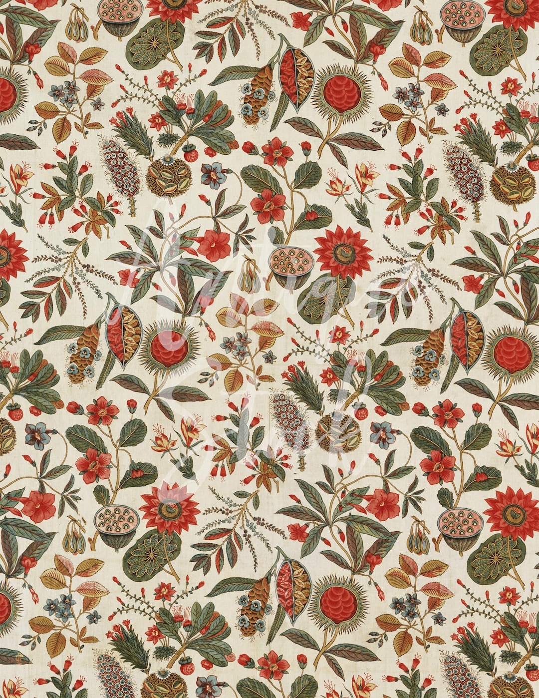 Vintage Botanical Digital Paper, Floral Pattern Background JPG Image ...