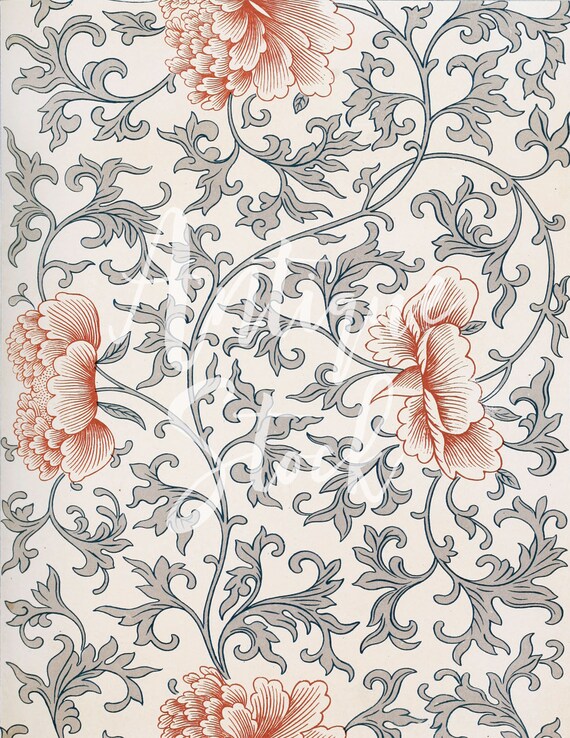 Floral Digital Paper Chinese Ornament 001 | Etsy