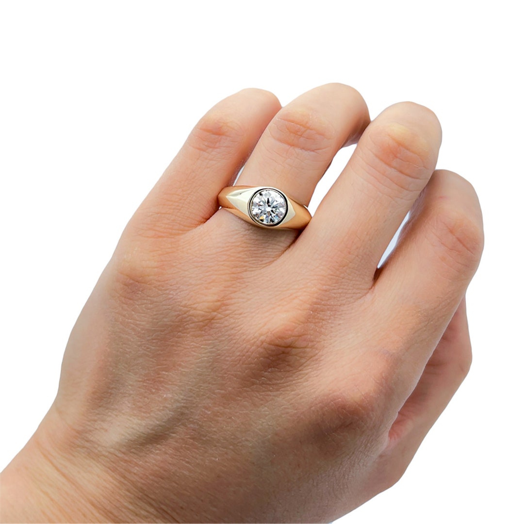 Signet Ring Men's Pinky Ring Lab Diamond Round Cut Wedding - Etsy