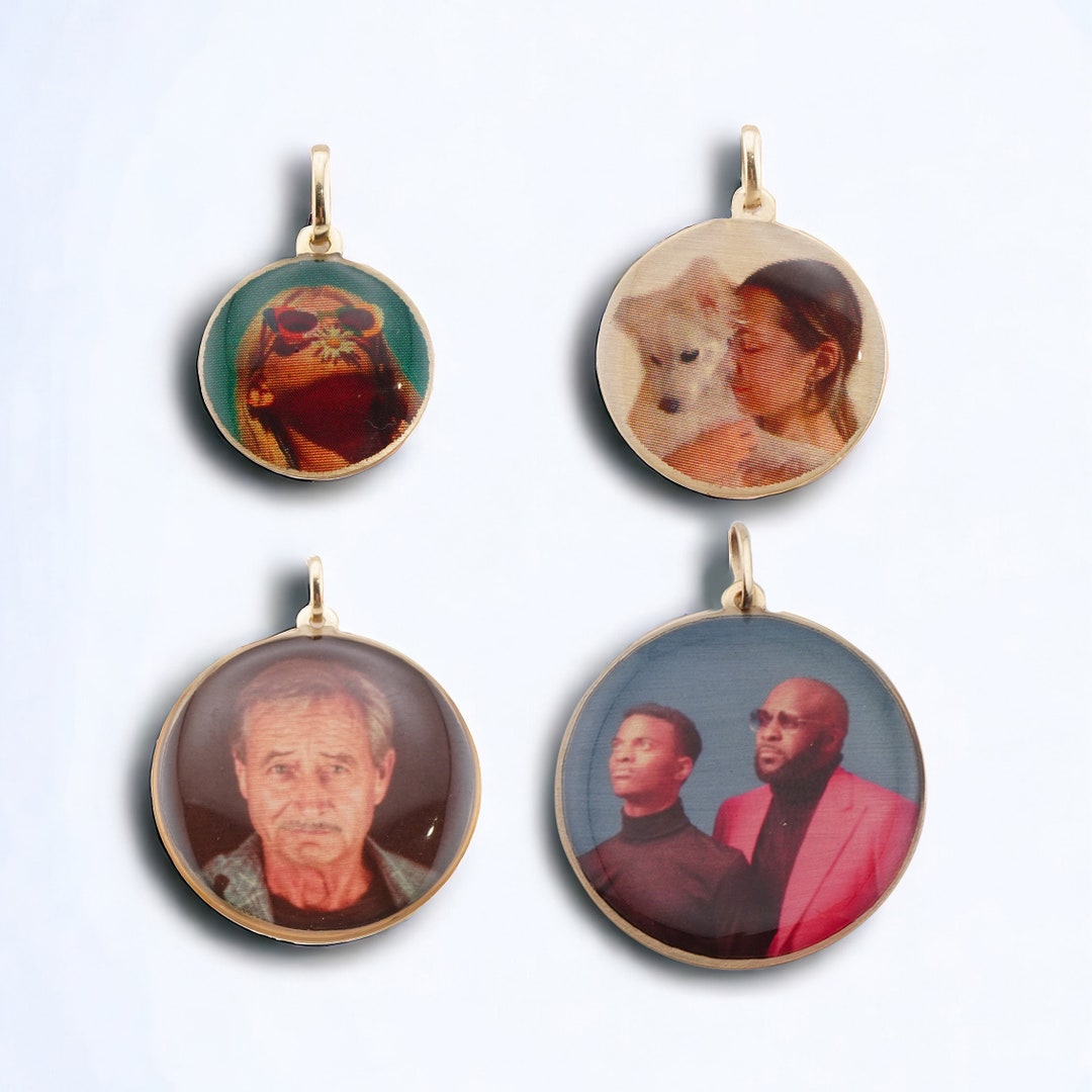 14K Real Solid Gold Photo Pendant • Circle Round Picture Pendant ...