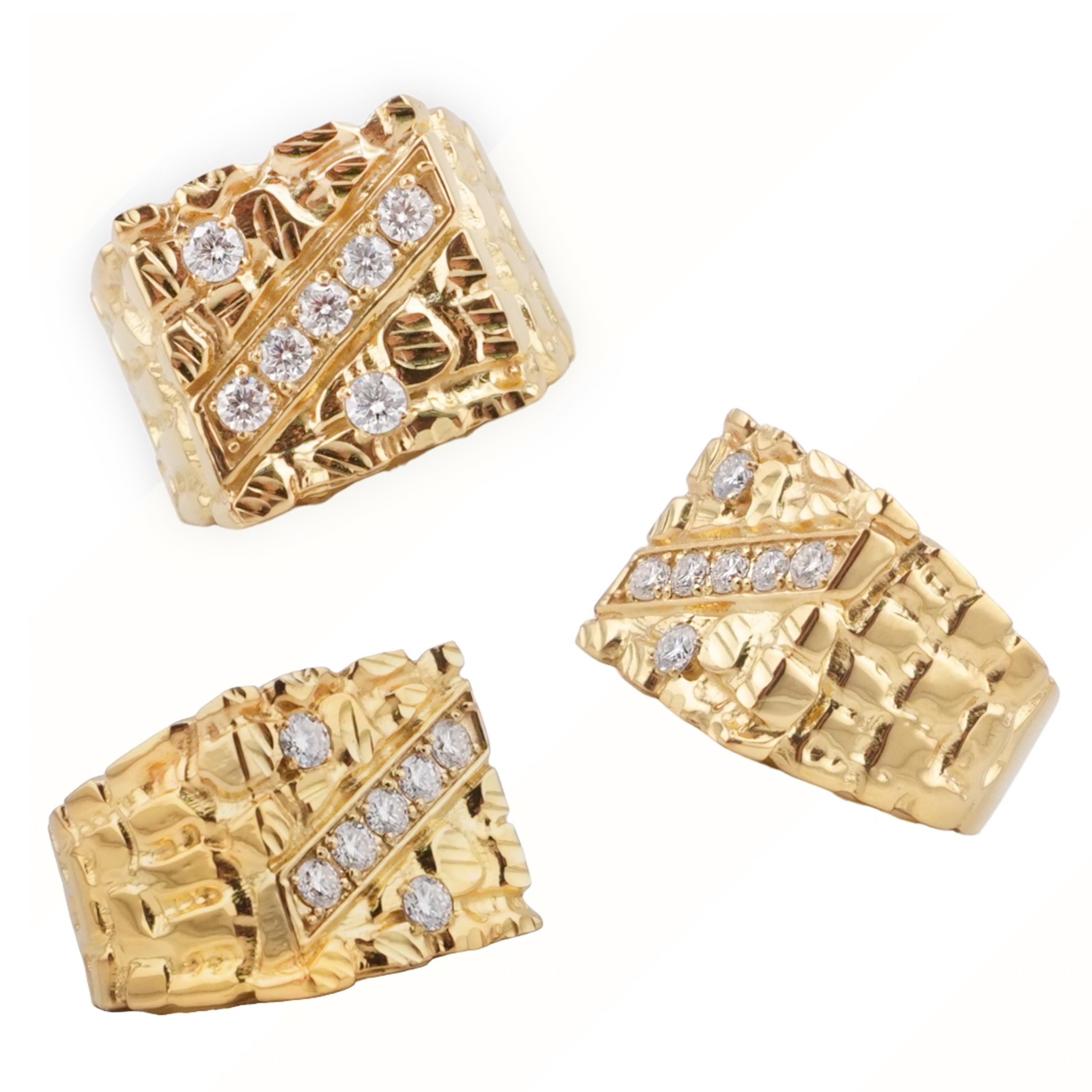 Diamond Cut Square Nugget Ring 10K 14K Solid Gold With Natural Diamonds ...