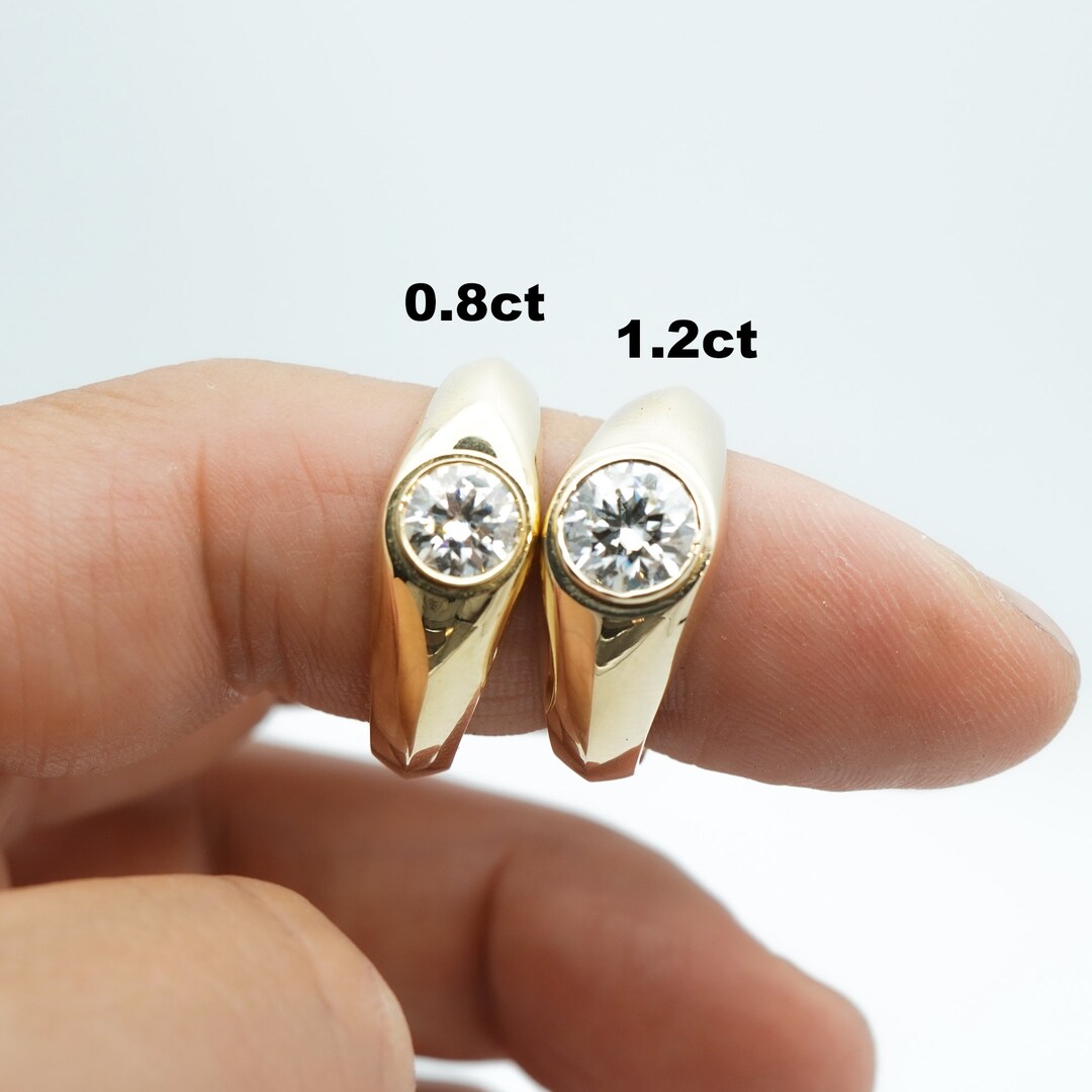 Signet Ring Men's Pinky Ring Lab Diamond Round Cut Wedding Band - Etsy