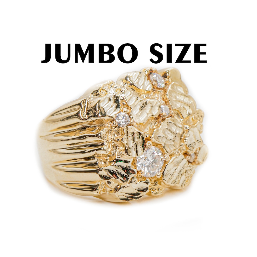 Large Diamond Cut Nugget Ring 10K 14K Solid Gold With Real Diamond or ...