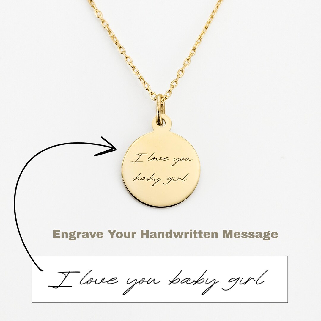 Real Solid Gold Handwritten Pendant 14K Personalized Engraving Jewelry ...