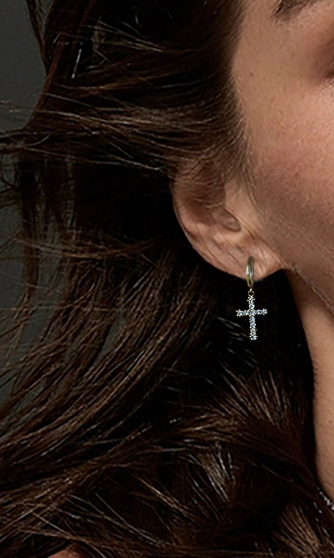 Cross Hoop Earring Dangle Earring Cross Drop Earring | Etsy