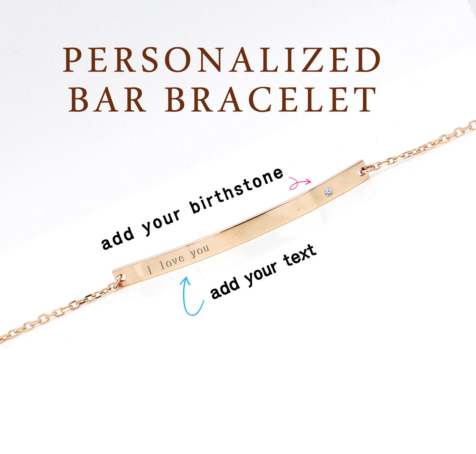 Personalized Text Stone Birthstone Bezel Set Bracelet / - Etsy